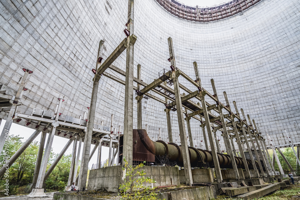 Unfinished cooling tower of reactor 5 of Chernobyl Nuclear Power Plant ...