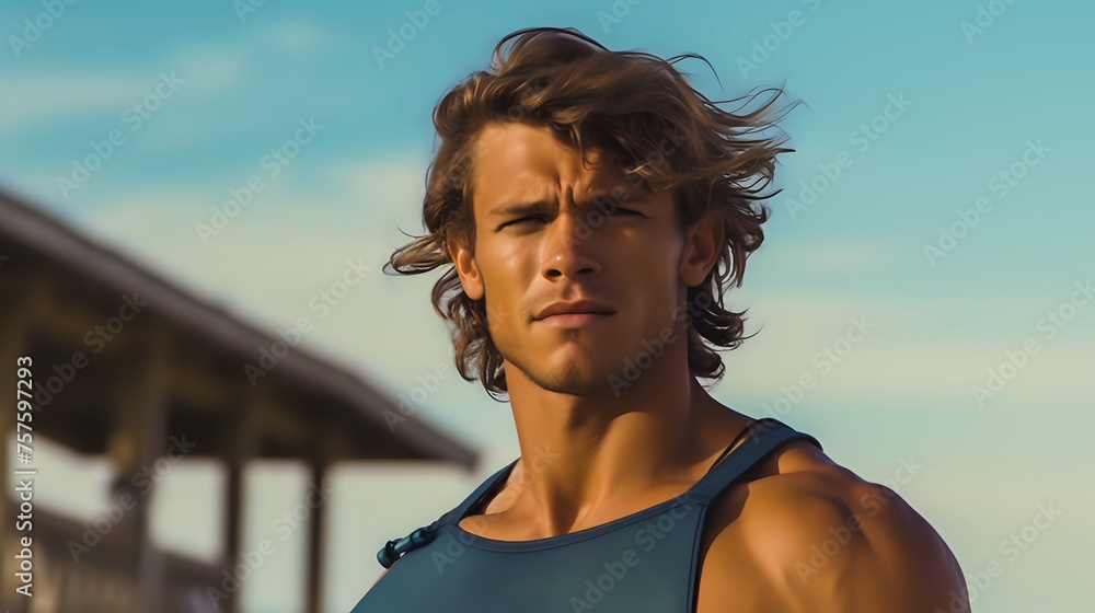 Handsome Young Man with Wind-Swept Hair. Portrait of a young, fit man ...