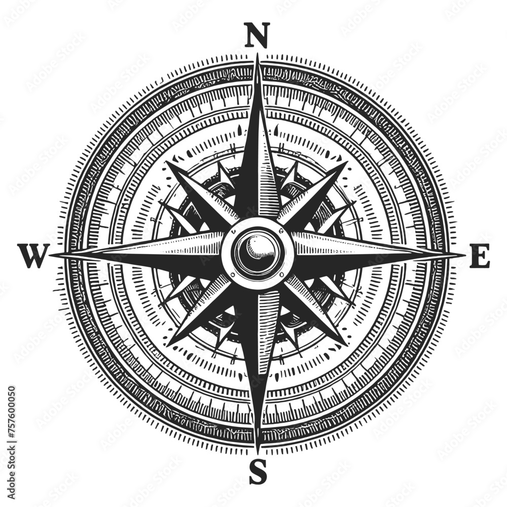 Wind rose Nautical Compass map sketch engraving generative ai fictional character vector ...