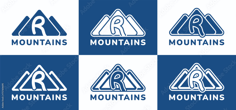 Set of letter R round mountains logo. This logo combines letters and ...