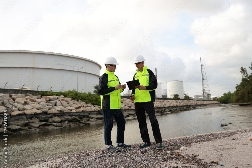 Chief of Construction engineer planning and briefing for safety and ...