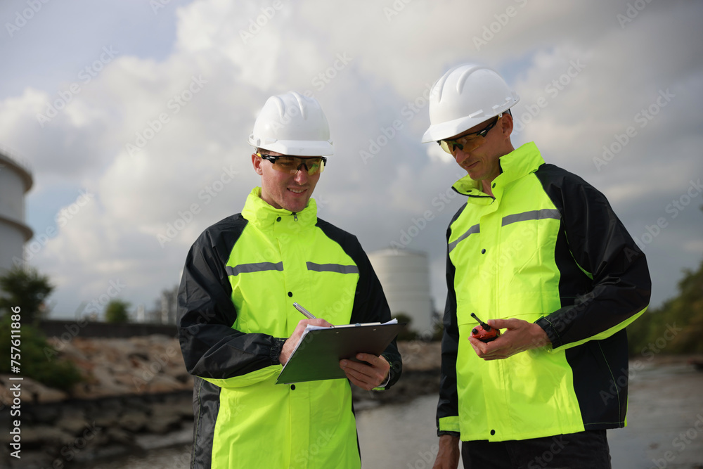 Chief of Construction engineer planning and briefing for safety and ...