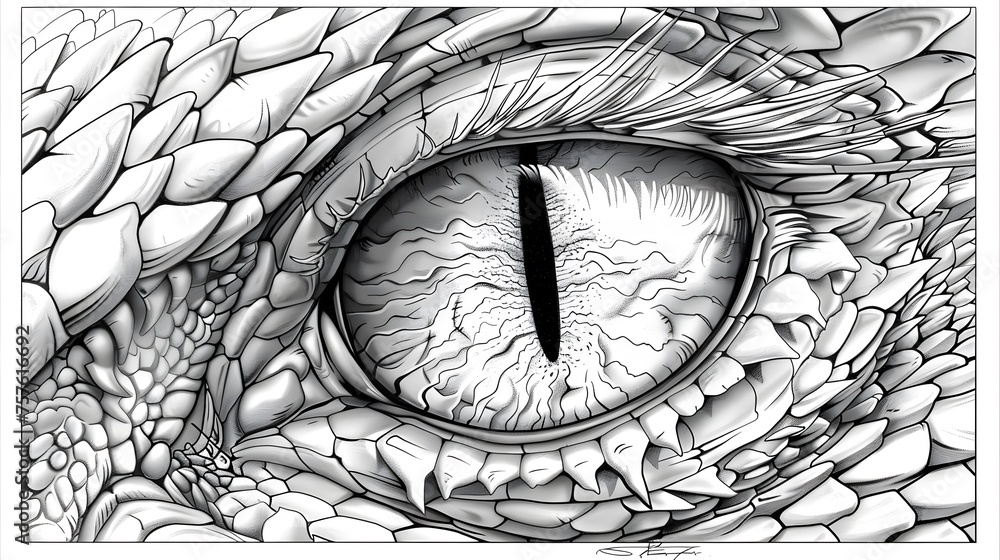Dragon Eye Coloring Page in Light Grayscale Stock Illustration | Adobe ...