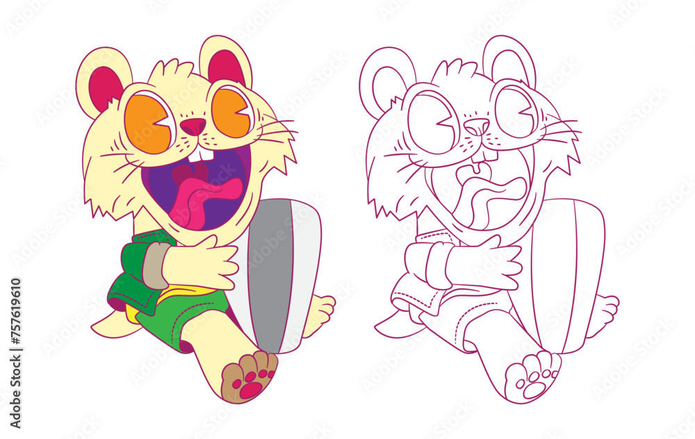 cute animal doodle illustration for coloring page drawing book Stock ...