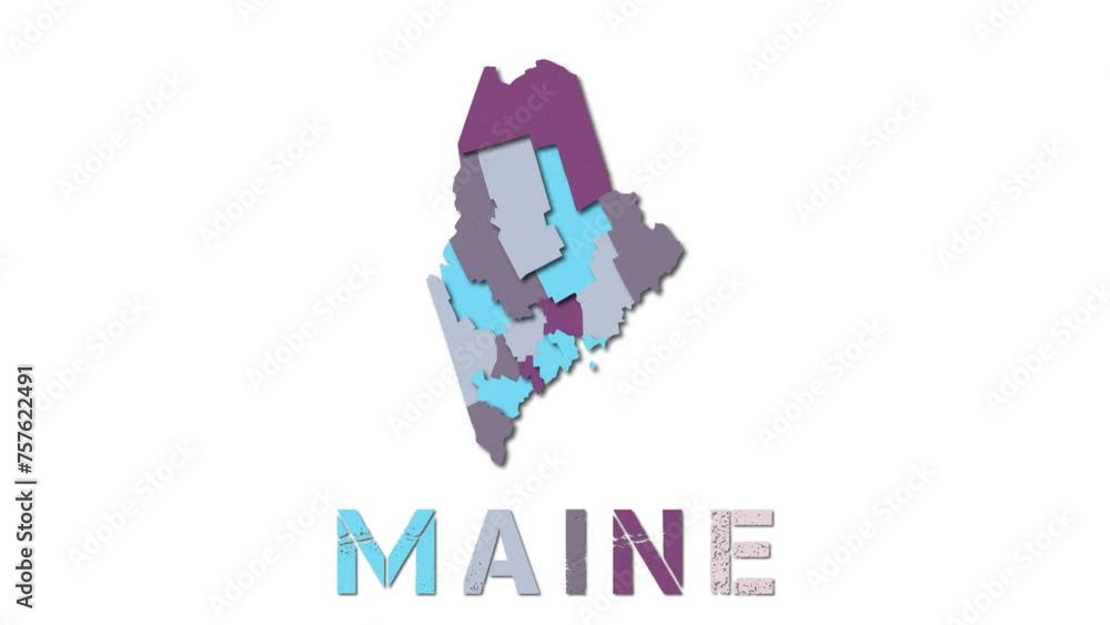 Maine map with paper regions. Animated US state map growing from ...