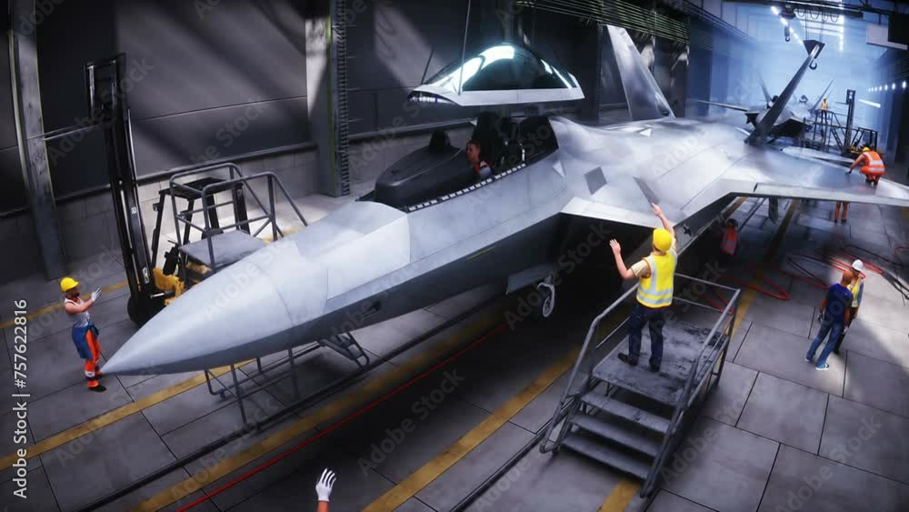 Production of military fighter jet f 22 raptor at the factory. Military ...
