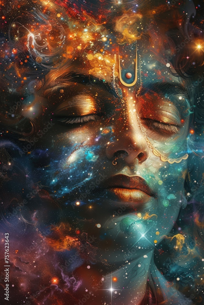 Lord Krishna merged with cosmic elements, galaxies and stars ...