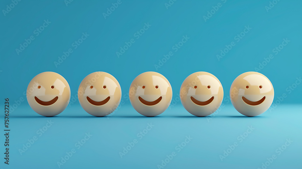 The image you’ve shared features a row of five beige, 3D smiley face ...