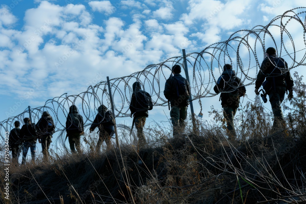 Desperation at border: unauthorized migrants climb fence with barbed ...