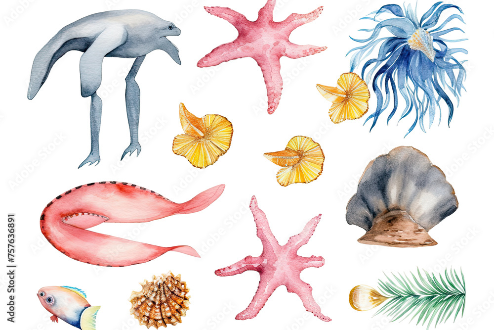 summer beach sea illustration clipart watercolor animals Stock ...