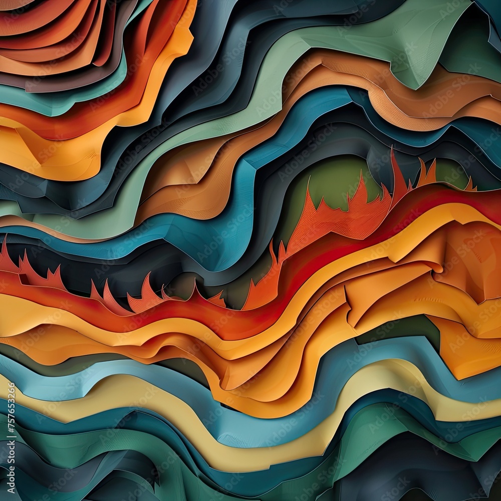 An abstract background with layers of paper cutouts creating depth and ...