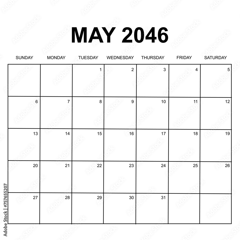 may 2046. monthly calendar design. week starts on sunday. printable ...