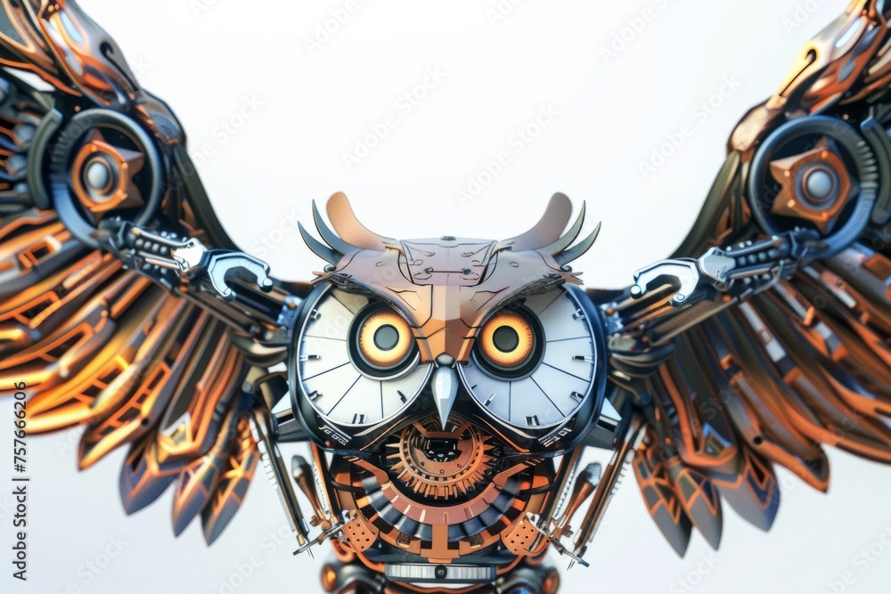 Mechanized owl mascot logo, with piercing eyes and rotating head ...