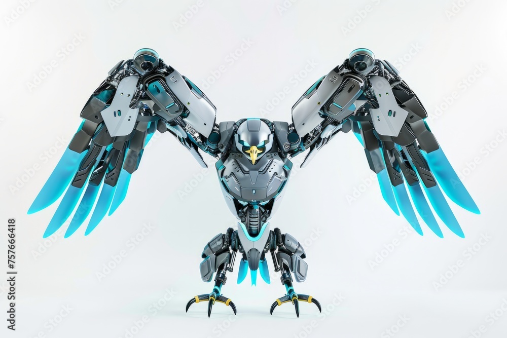 Robotic falcon mascot logo, with wings spread wide and talons extended ...