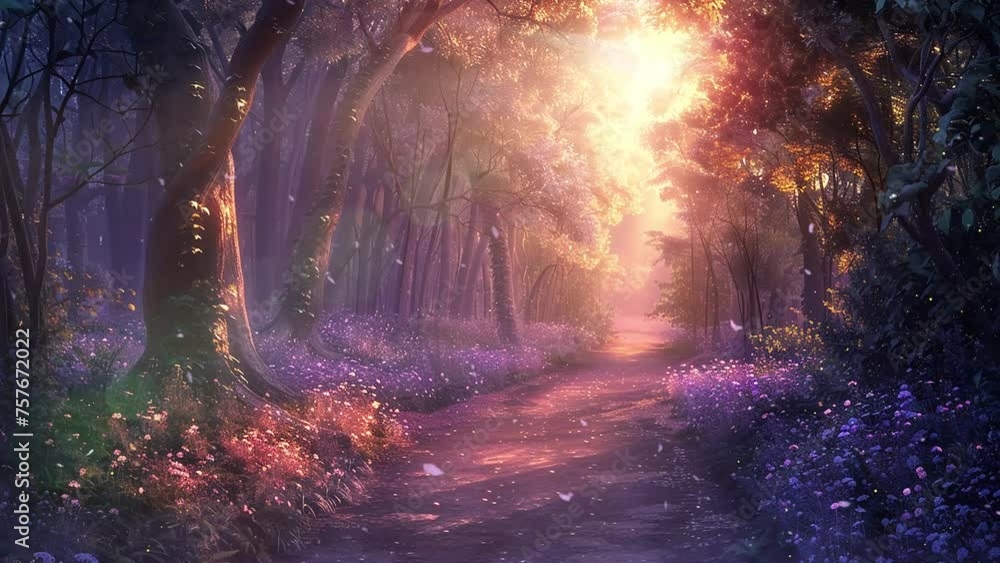 morning fantasy background in a forest. path through the woods magical ...