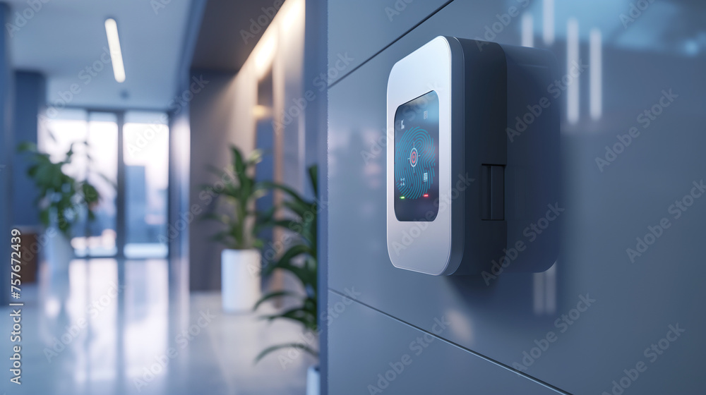 wall-mounted fingerprint or biometric authentication machine in the ...