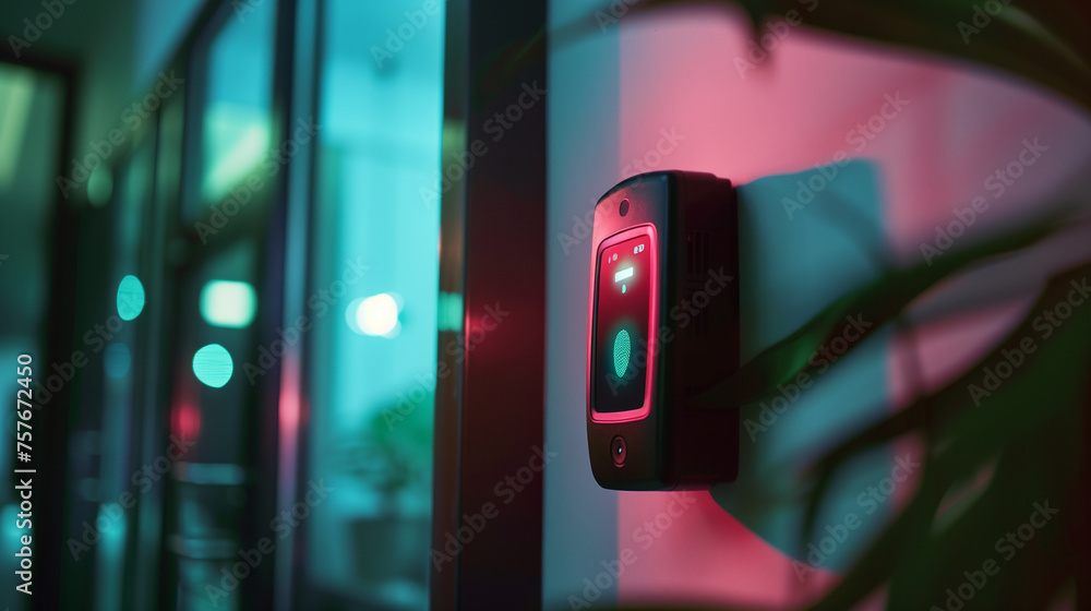 wall-mounted fingerprint or biometric authentication machine in the ...