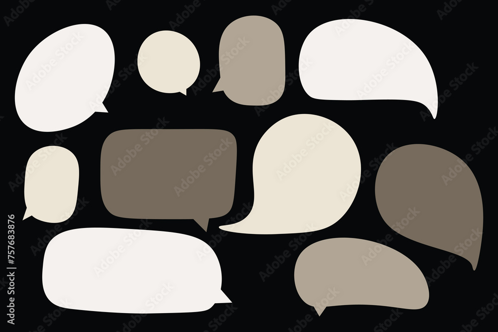 Set speech bubbles on black background. chat box or chat vector doodle message or communication ...