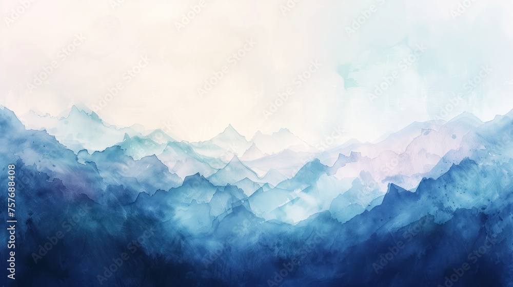 Misty Mountain Watercolor, An artistic depiction of a mountain range as ...