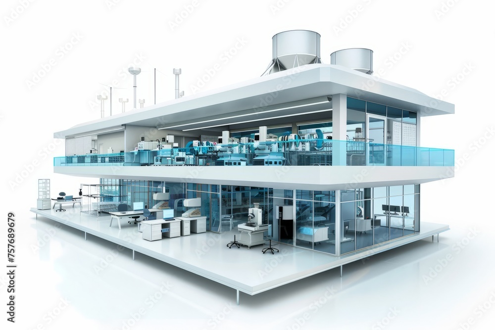 3D Render of a state-of-the-art research facility with laboratories and ...
