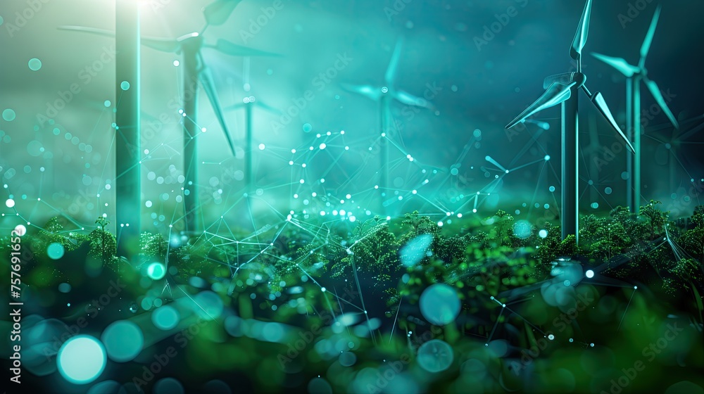 new energy, wind power, wind power plant diorama, green, floating ...