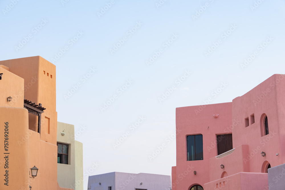 Colorful Streets and Mosque Photo, Mina District Corniche, Doha Marina ...