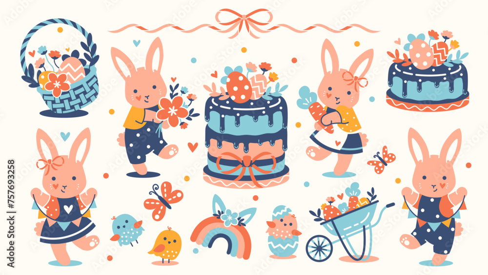 Spring clip art set. Traditional Easter Bunny. Cute funny rabbit in ...