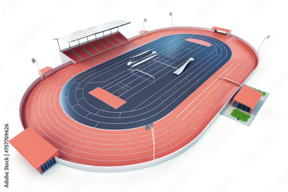 3D Render of a track and field stadium with a rubberized track and ...