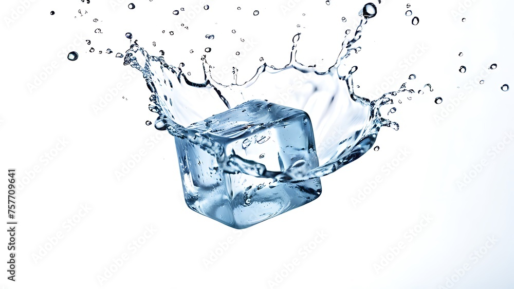 Single ice cube creating a dynamic splash in water, with crisp details ...
