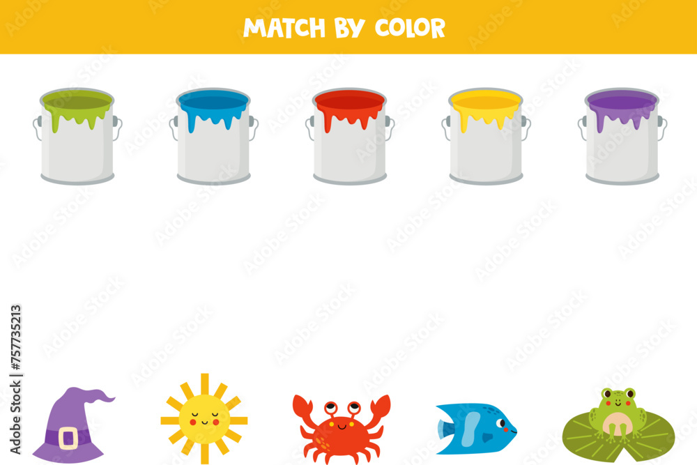 Color matching game for preschool kids. Match paint cans and objects by ...