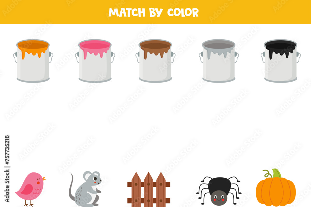 Color matching game for preschool kids. Match paint cans and objects by ...
