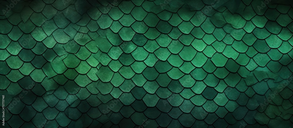 Macro photography of a green snake skin pattern on a dark background ...