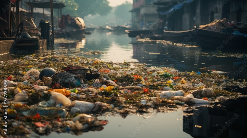 The river is full of plastic waste. Dead aquatic animals everywhere ...