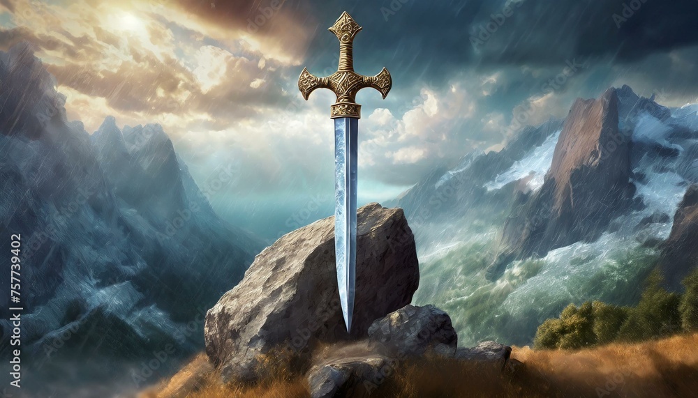 Foto de ship in the sea, Sword stuck in a rock like in the Excalibur ...