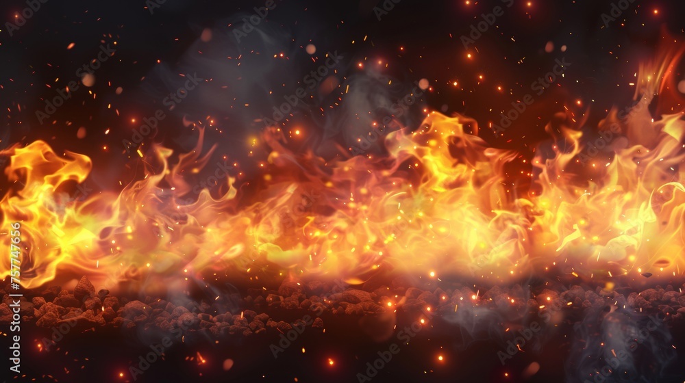 Flame background with fire sparks. Grill heat glow in cloud isolated ...