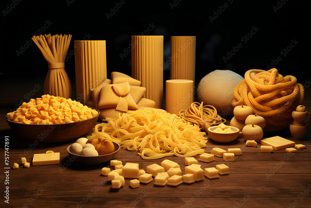 Variety of types and shapes of Italian pasta in rows. Italian cuisine ...