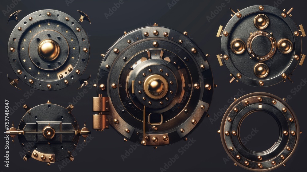 Motion sequence of a bank safe vault door opening motion. Metal steel ...