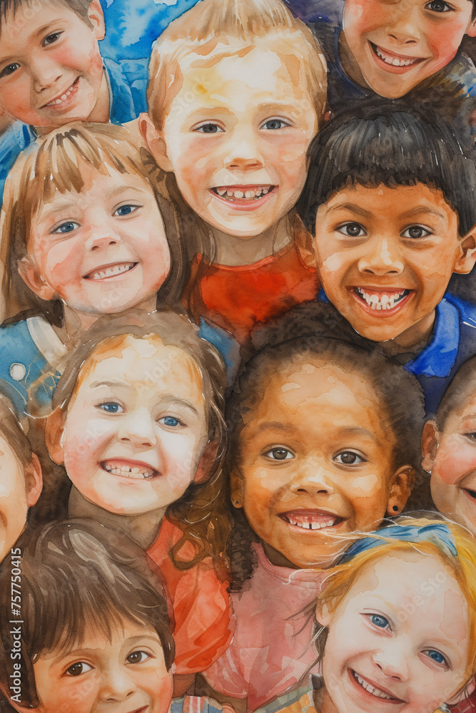 illustration of a group of children with their heads sticking out ...