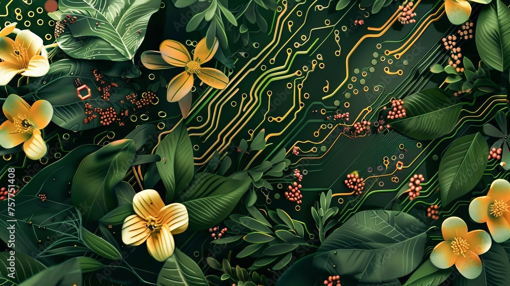 Organic PCB design with natural shapes and microchip flowers a bio tech ...