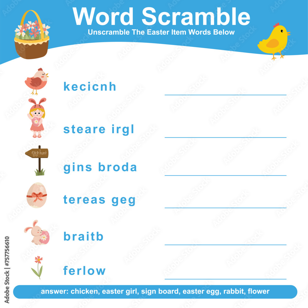Word Scramble worksheet. Complete the letters in English. Kids ...