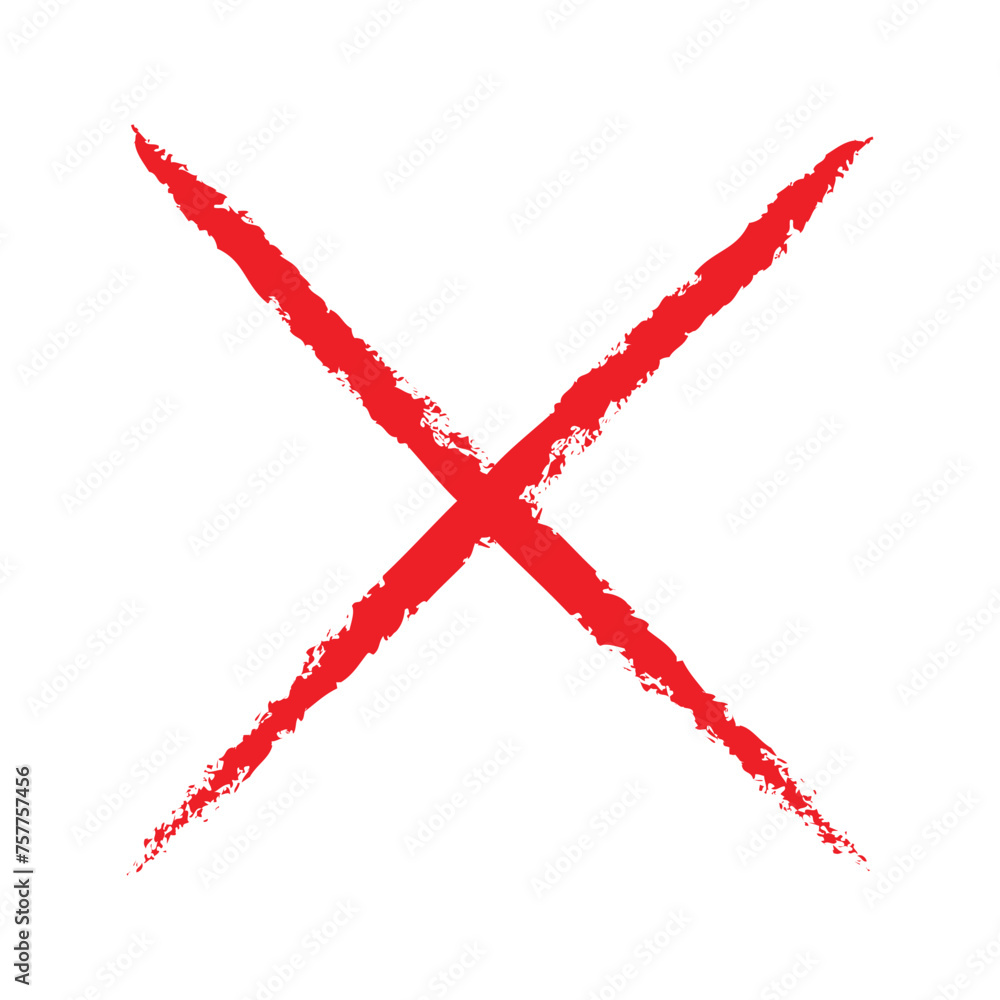 Abstract red cross painted by wide brush strokes on white artboard ...