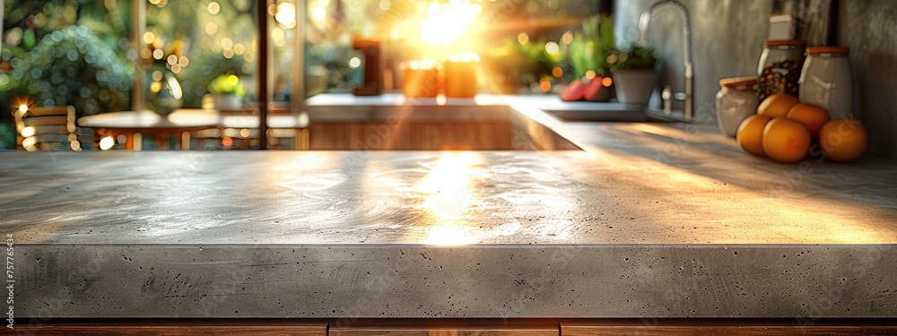 Kitchen benchtop detail. concrete benchtop and timber drawers Stock ...