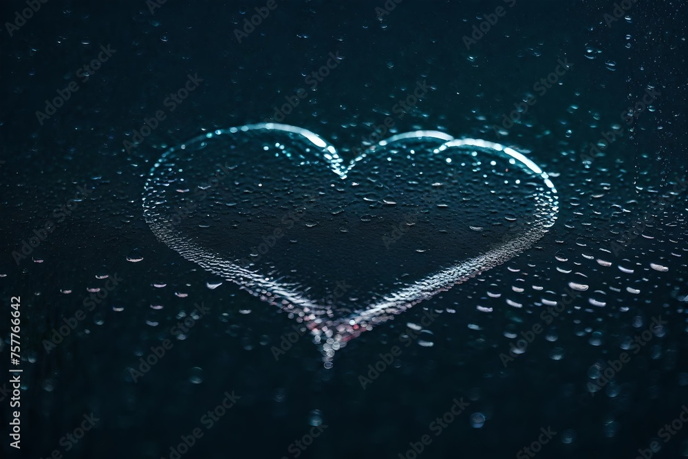 A heart-shaped imprint left by raindrops on a car windshield, producing ...
