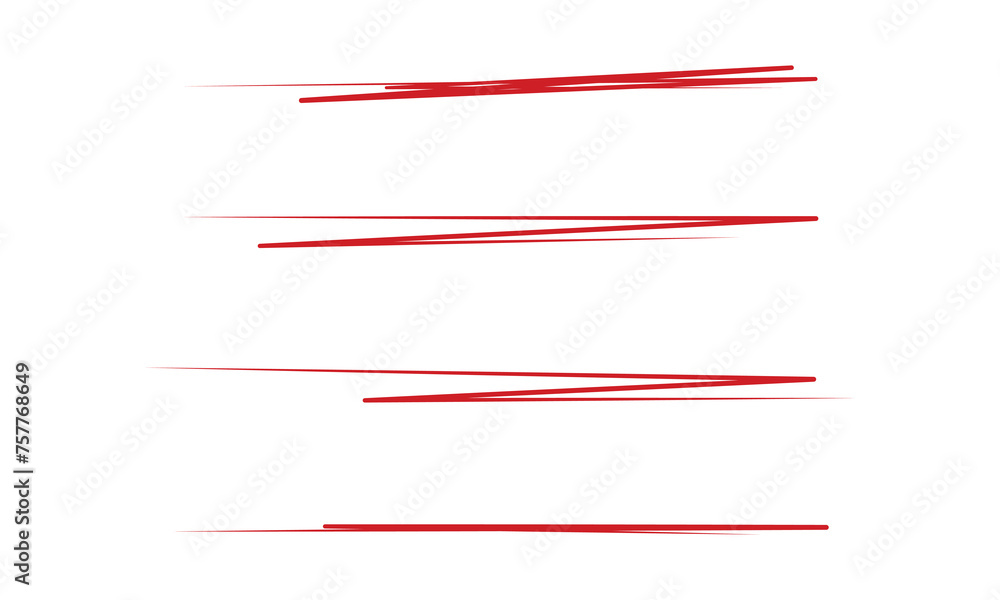 Set of hand drawn red lines. Vector collection of underline, emphasis ...