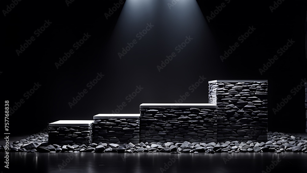 Minimalist stage design featuring geometric shapes and a single ...