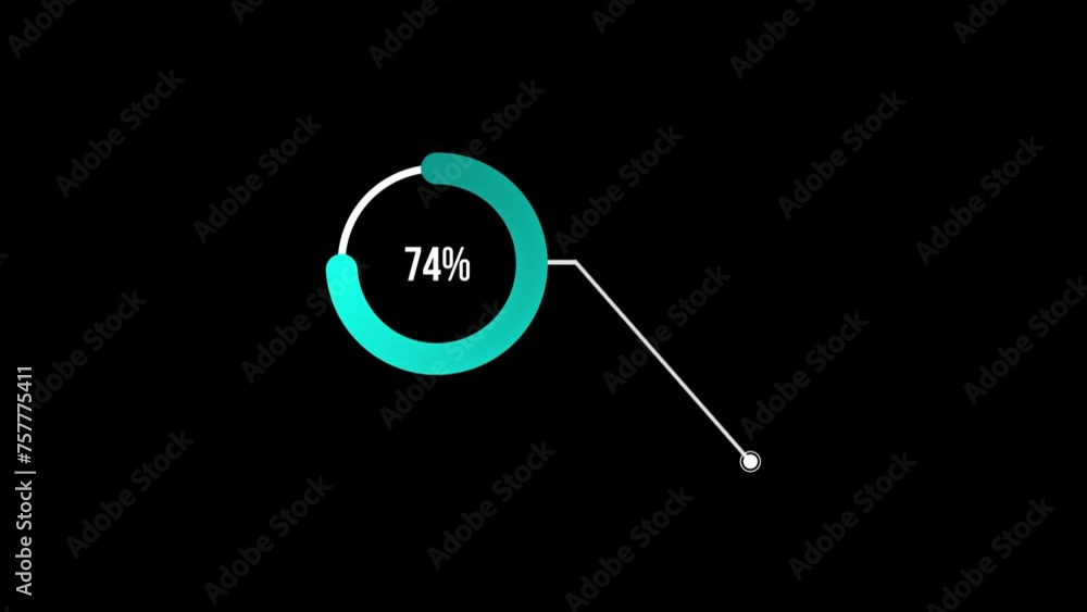 74 percent Call out Pie Chart Animation. Seventy Fout percent Glowing ...
