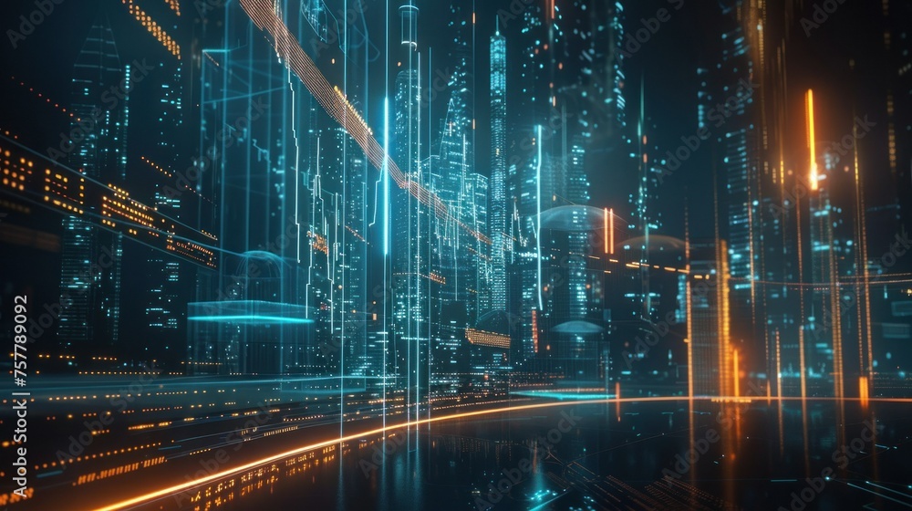 dynamic graphic visualization of stock market data, with rising and ...