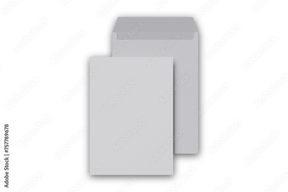 Blank paper c4 envelope front and back mockup isolated on white ...