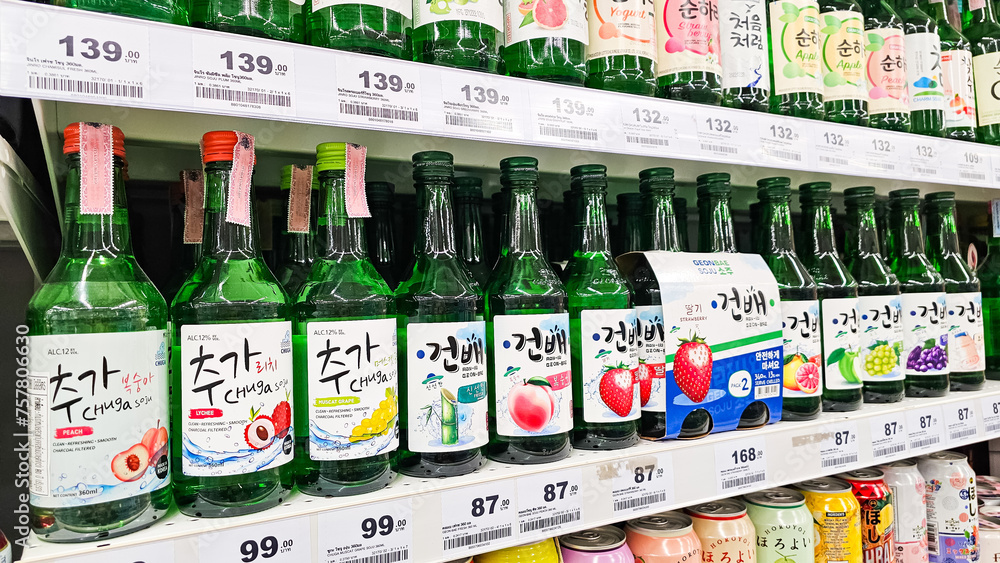 Various flavours of Soju, Foreign alcoholic beverages imported goods ...
