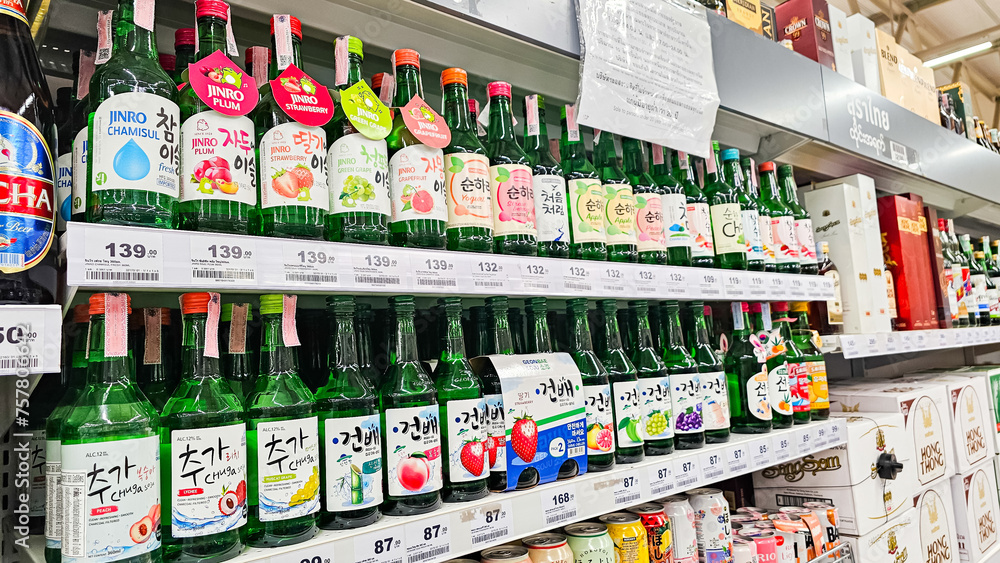 Various flavours of Soju, Foreign alcoholic beverages imported goods ...